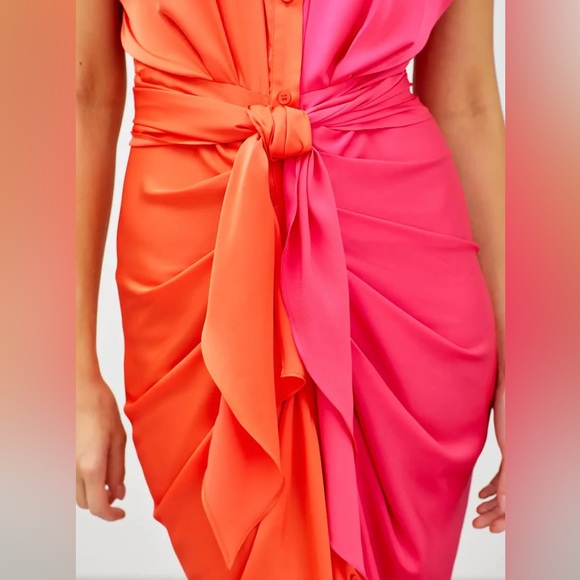 Dresses | Bicolor Rushed Front Knot Tie Dress | Poshmark
